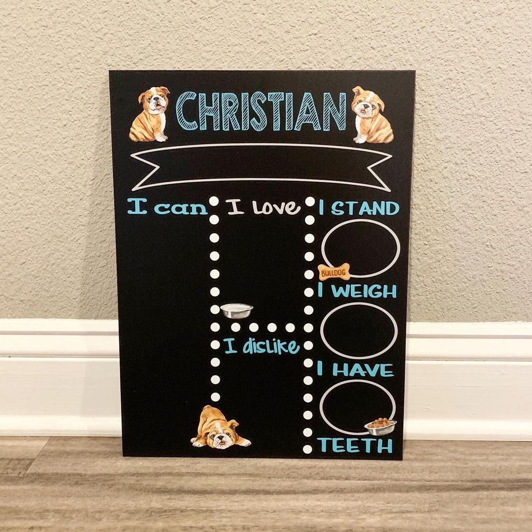 Bulldog Milestone Board, Printed Baby Stat Board, Baby Milestone Board ...