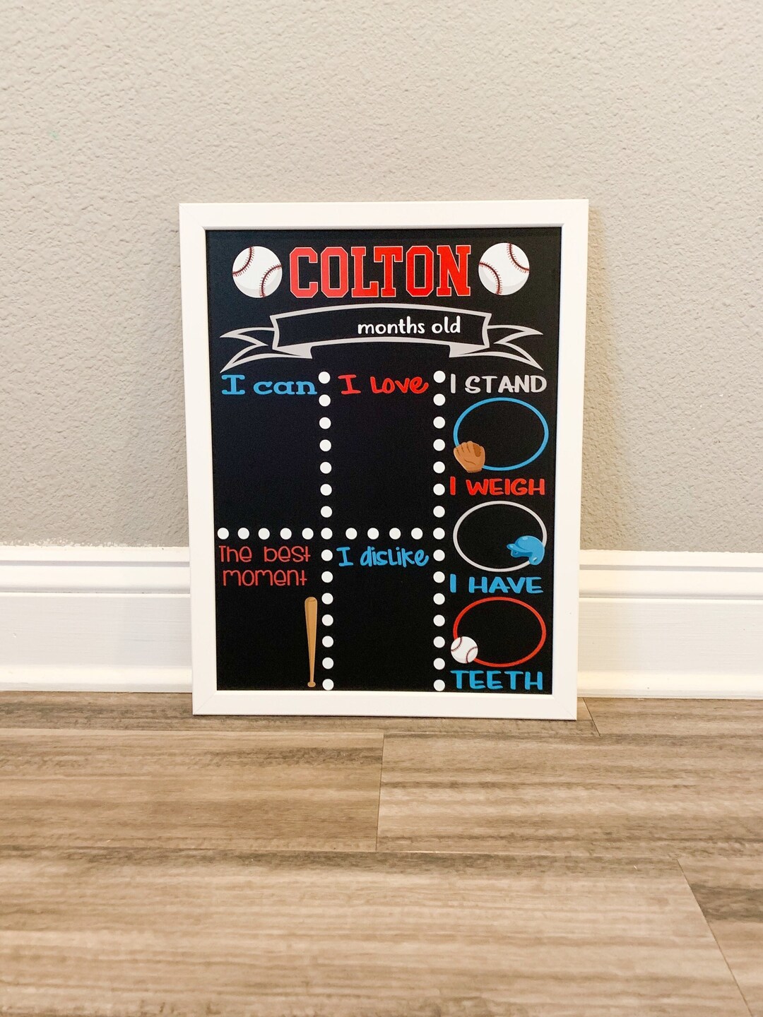 Baseball Theme Baby Milestone Sign, Baby Stat Board, Baby Milestone ...