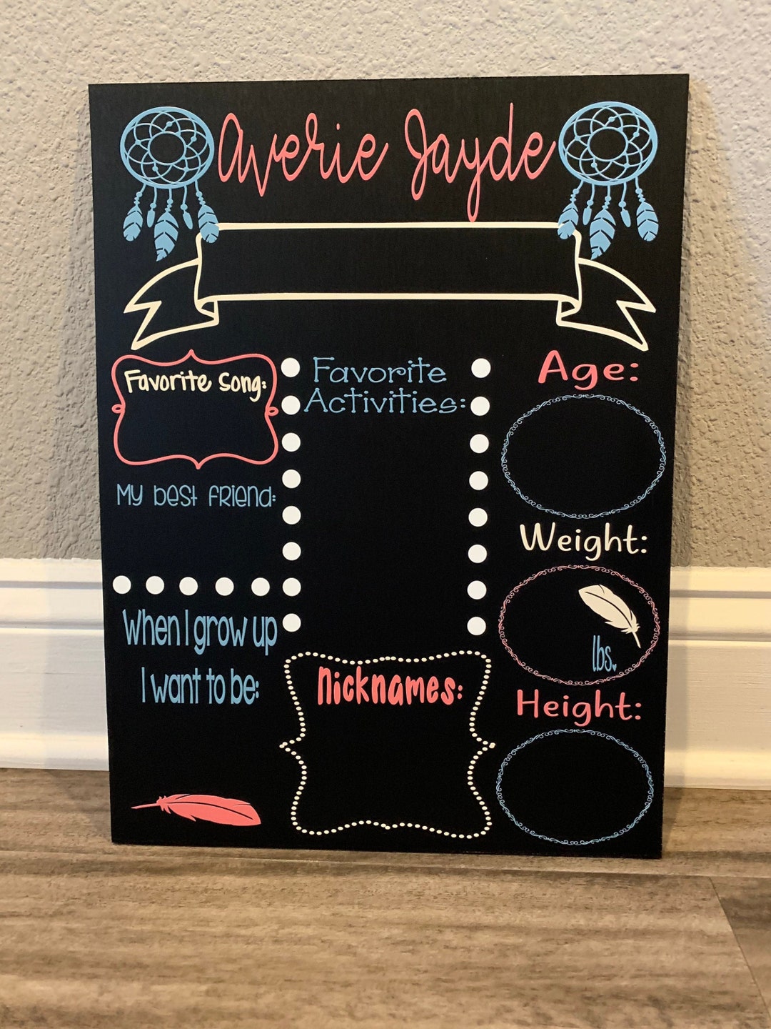 Dream Catcher Milestone Chalkboard: Personalized Birthday Board - Etsy