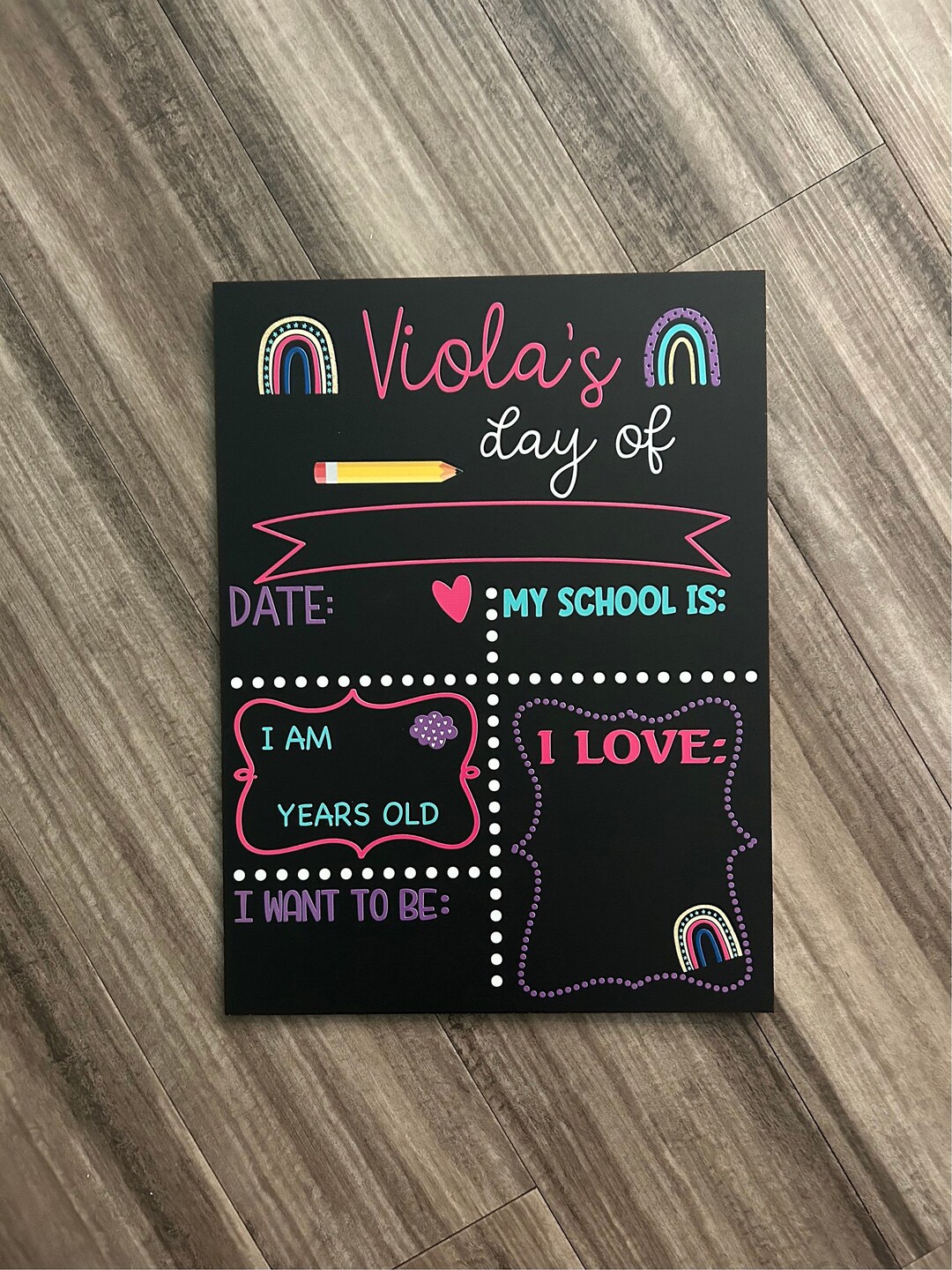 Boho Rainbow Back to School Chalkboard Sign, First Day of School Sign ...