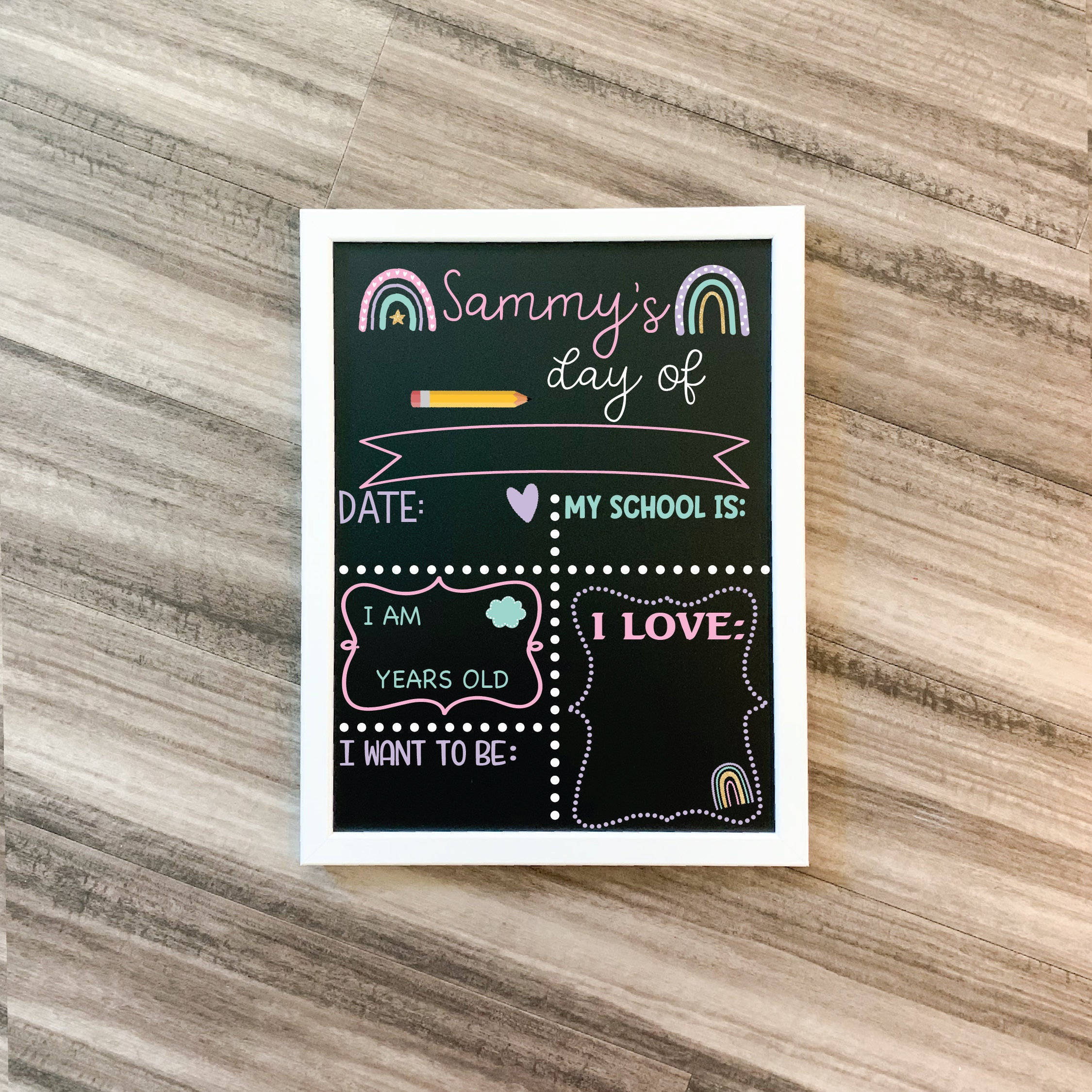 Boho Rainbow Back to School Chalkboard Sign, First Day of School Sign ...