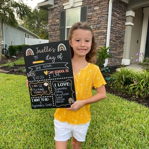 Boho Rainbow Back to School Chalkboard Sign, Rainbow Milestone Board ...