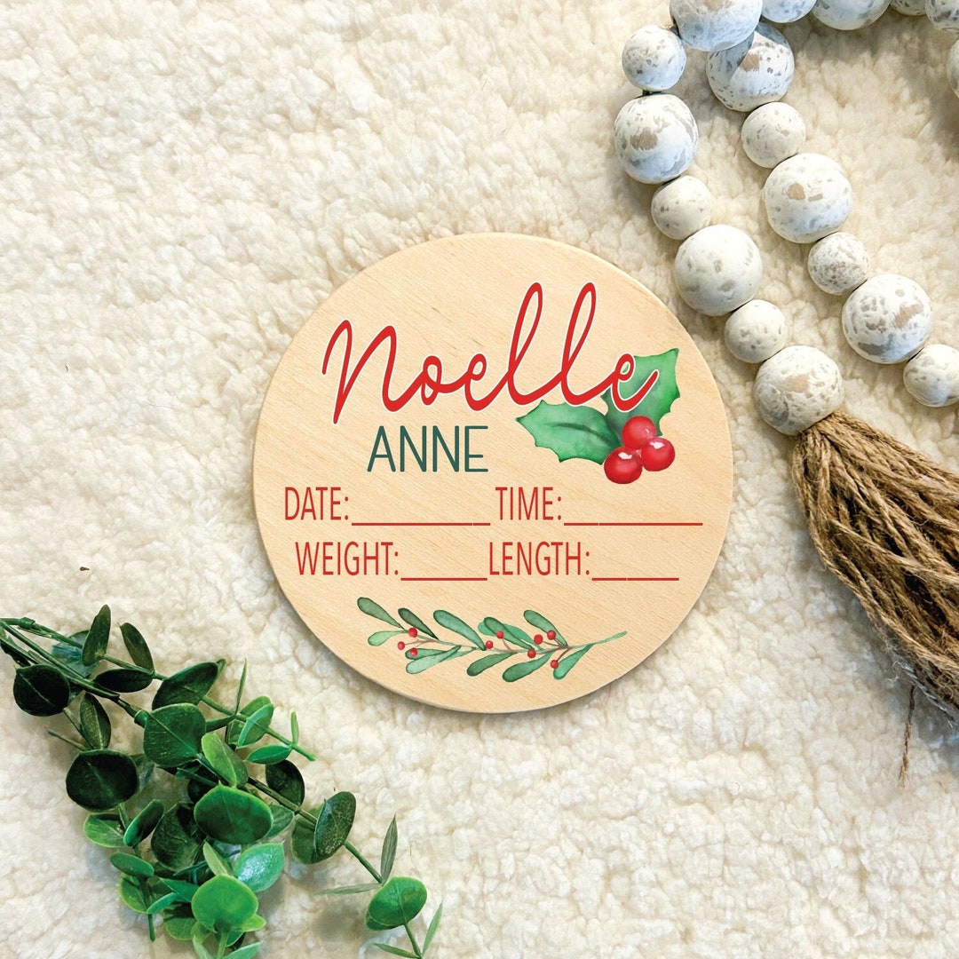 Christmas Baby Name Announcement, Wood Birth Stat Sign, Baby Photo Prop ...