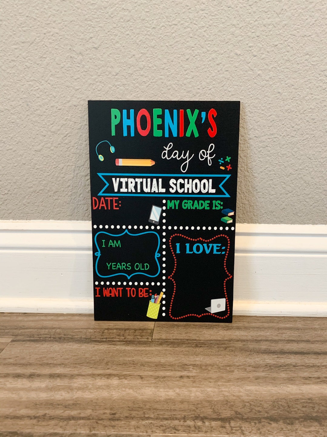 First and Last Day of Virtual School Chalkboard Sign, Back to School ...