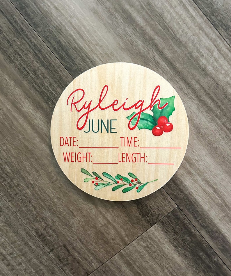 Christmas Baby Name Announcement, Wood Birth Stat Sign, Baby Photo Prop ...