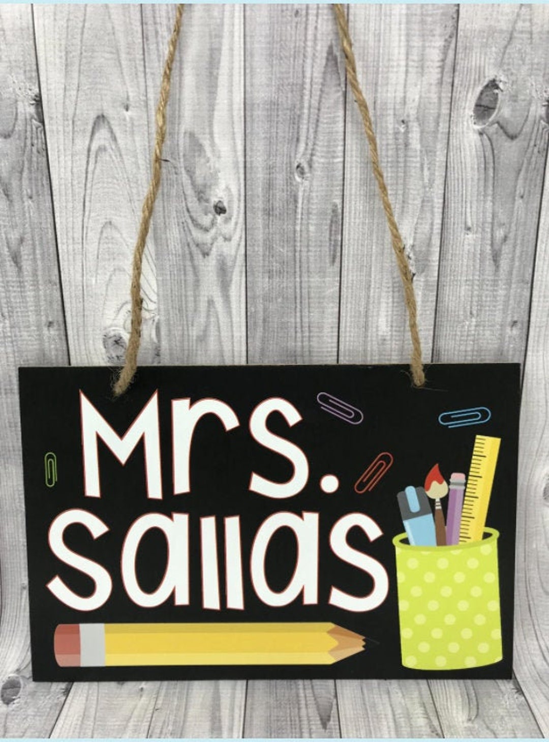 Personalized Teacher Chalkboard Sign, teacher name door hanger, teacher ...