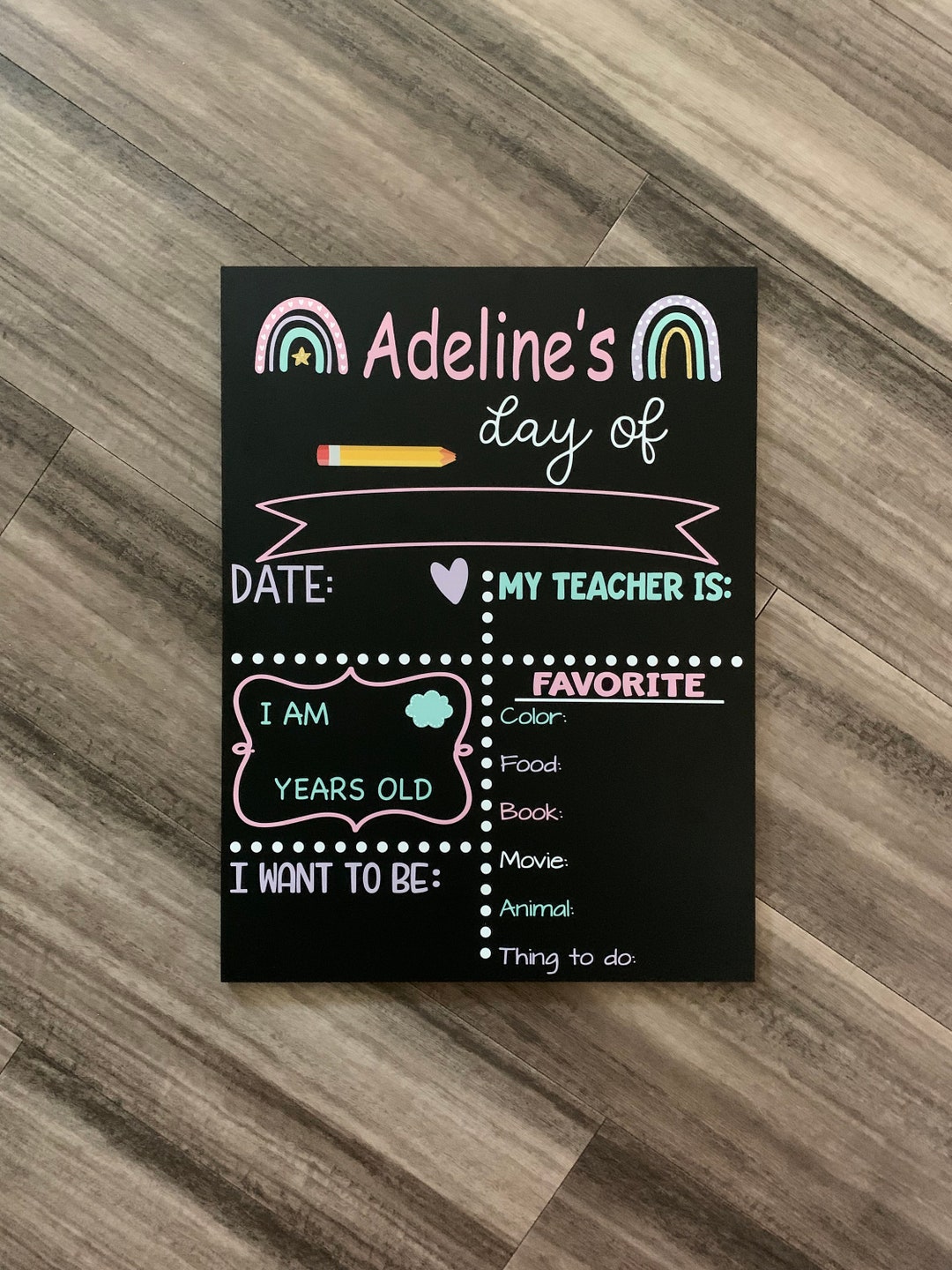 Boho Rainbow Back to School Chalkboard Sign, First Day of School Sign ...