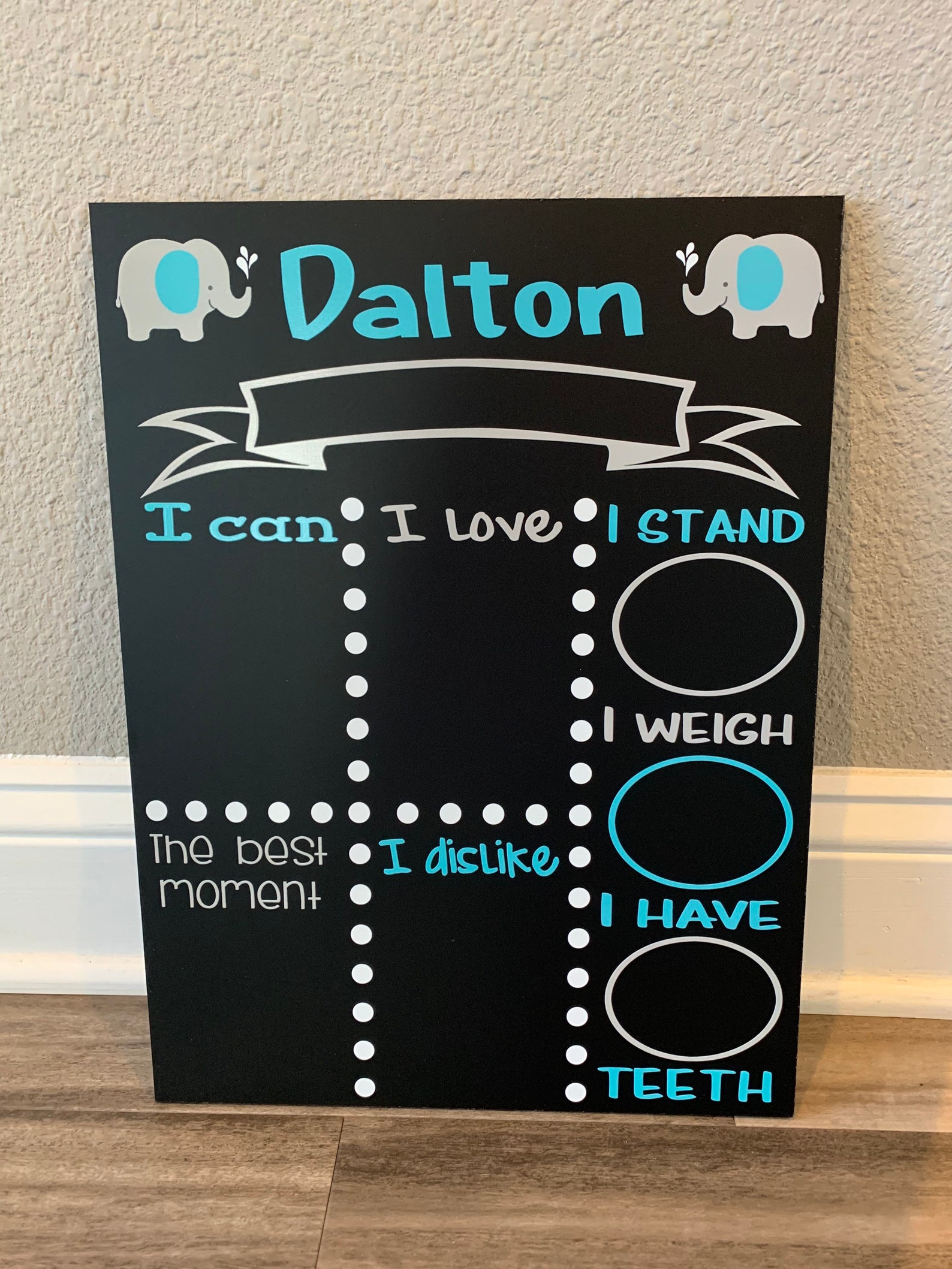 Baby Elephant Milestone Chalkboard, Printed Baby Stat Board, Baby ...