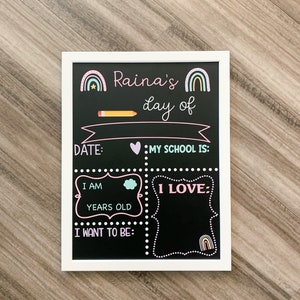 Boho Rainbow Back to School Chalkboard Sign, First Day of School Sign ...