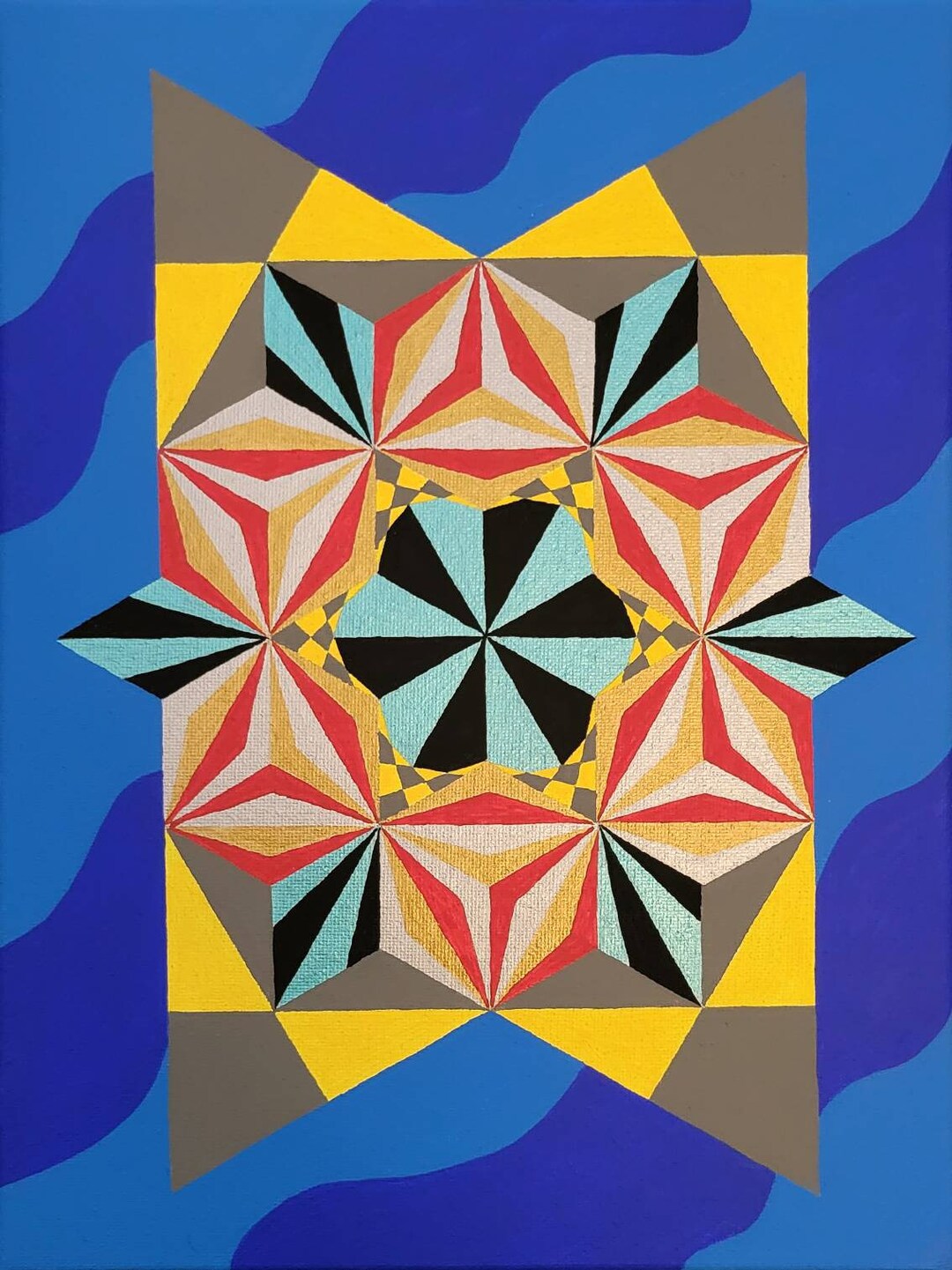 Gold, Silver, Blue, Gray, Yellow, Red and Black 11x17" Abstract Art ...