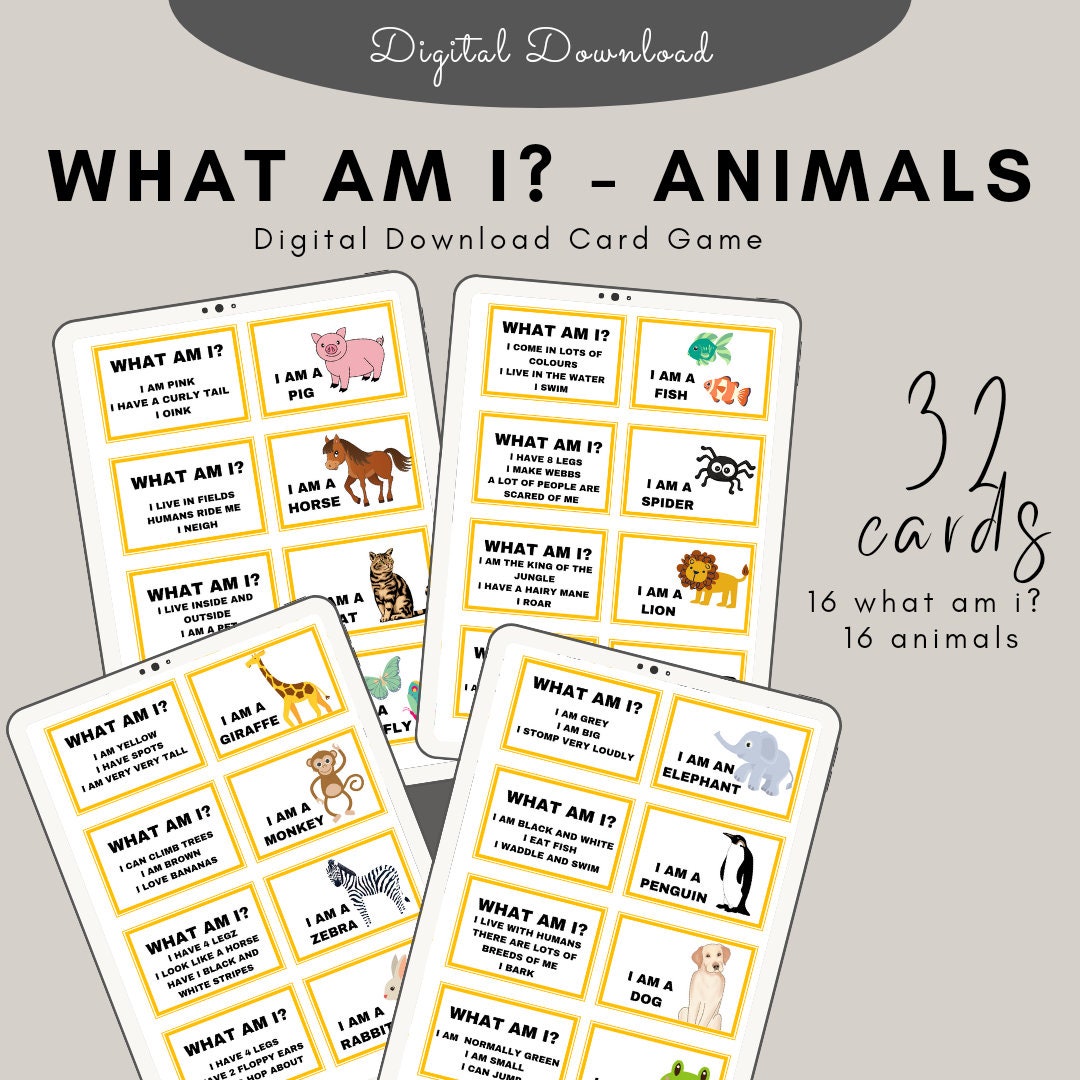 DIGITAL FILE What Am I Animal Card Game Toddler Fun Game Preschool ...