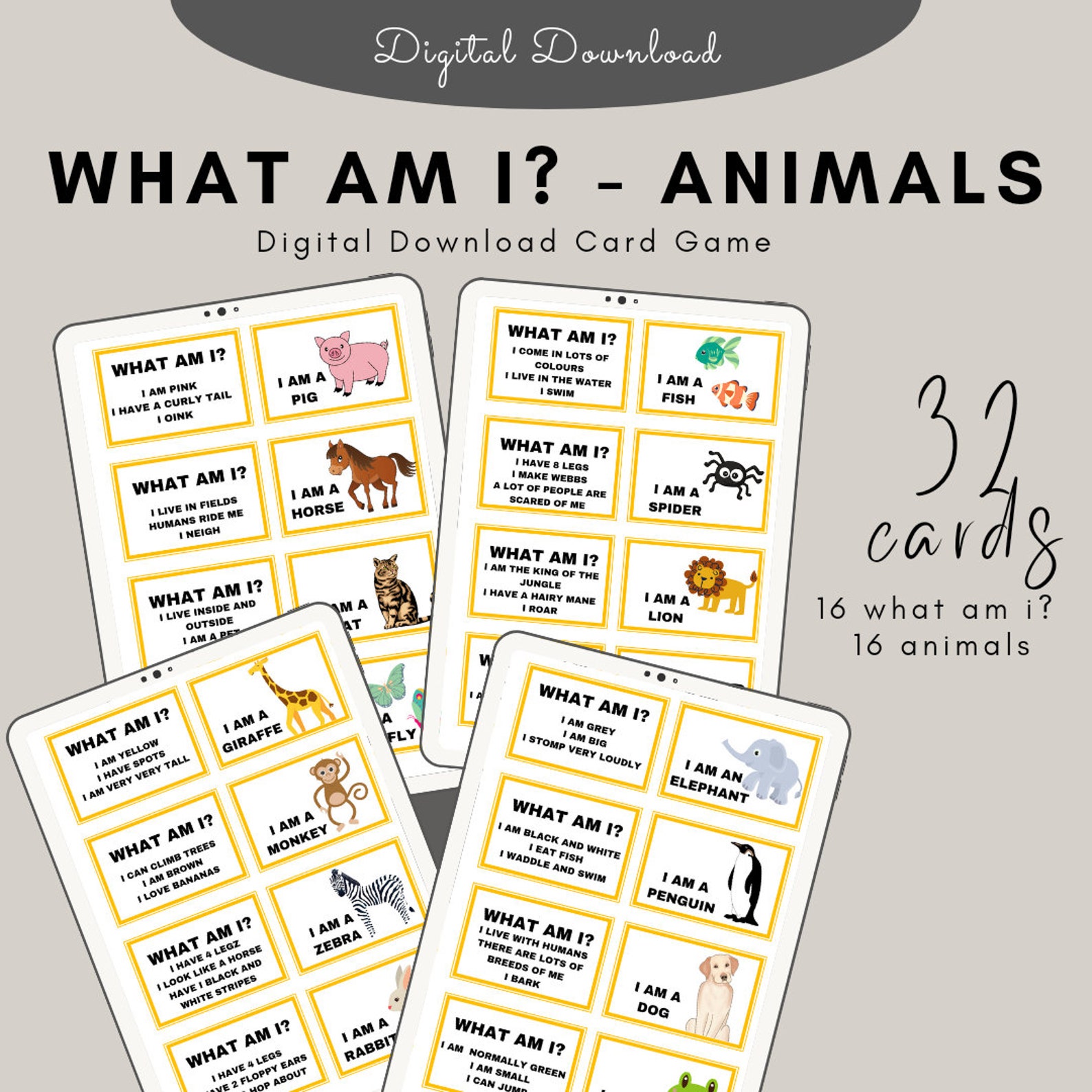 DIGITAL FILE What Am I Animal Card Game Toddler Fun Game - Etsy