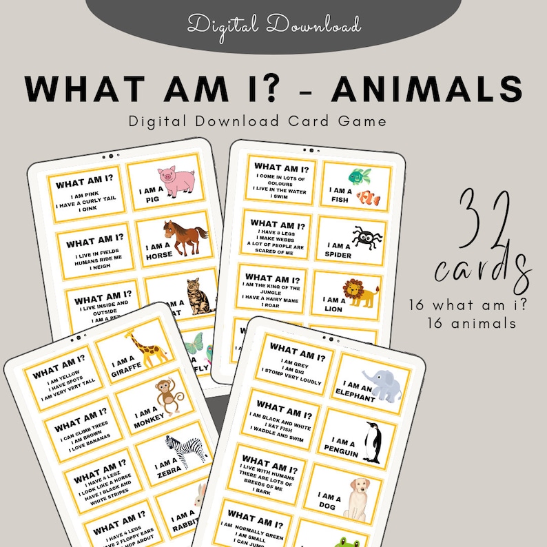 DIGITAL FILE What Am I Animal Card Game Toddler Fun Game - Etsy