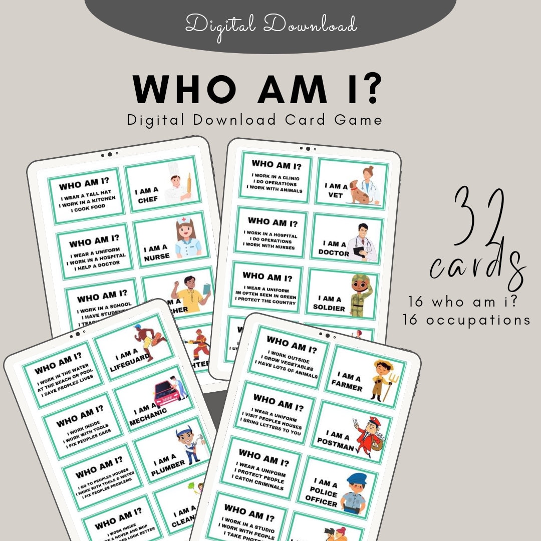 DIGITAL FILE Who Am I Occupation Job Card Game Toddler Fun Game ...