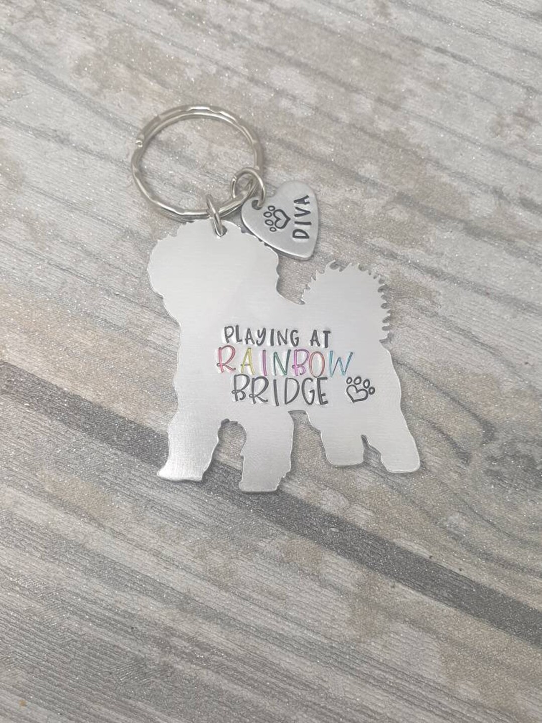 Bichon Frise Playing at Rainbow Bridge.. Personalised Dog Keyring Dog ...