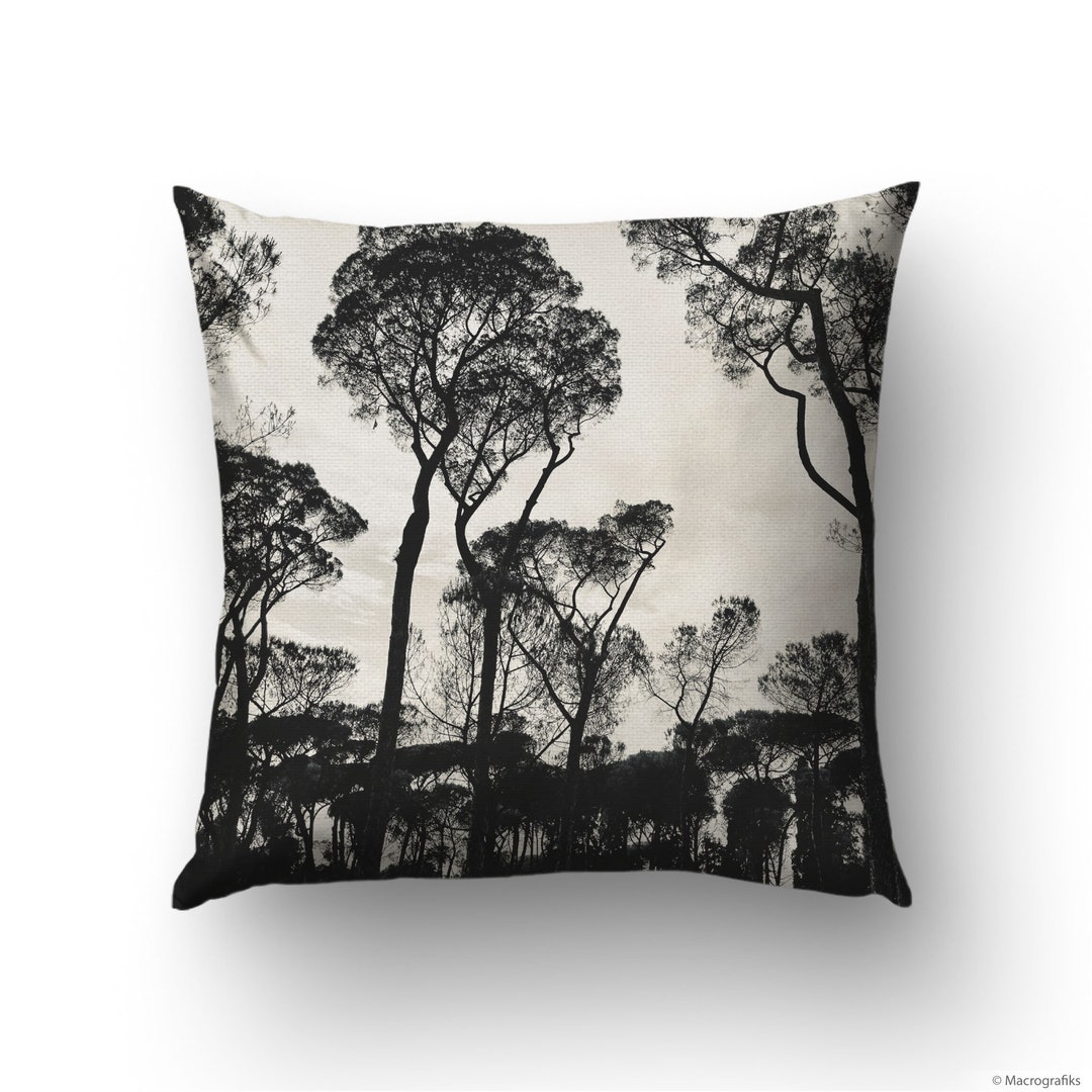Umbrella Trees Pillow Cover, Black and White Photo of Trees in Rome ...