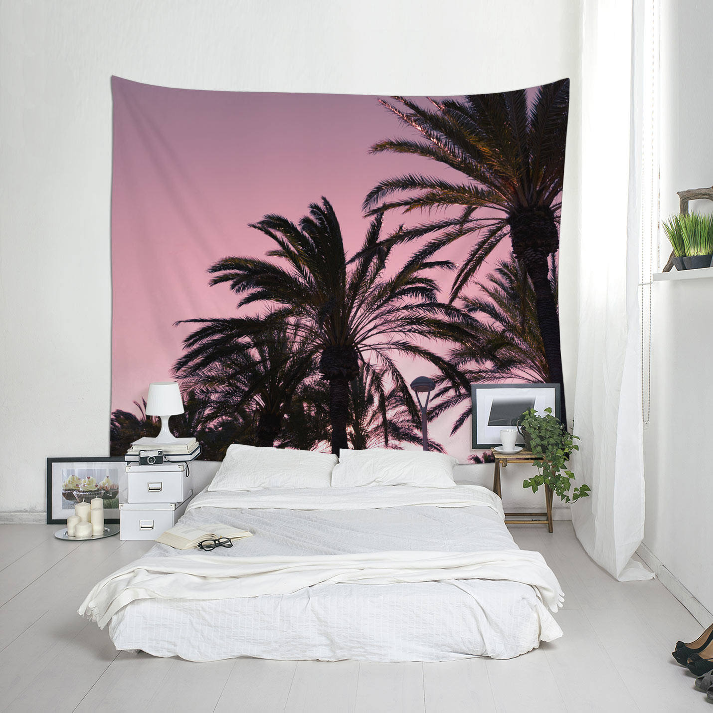 Pink Tapestry Tropical Decoration Tropical Sunset Palm | Etsy