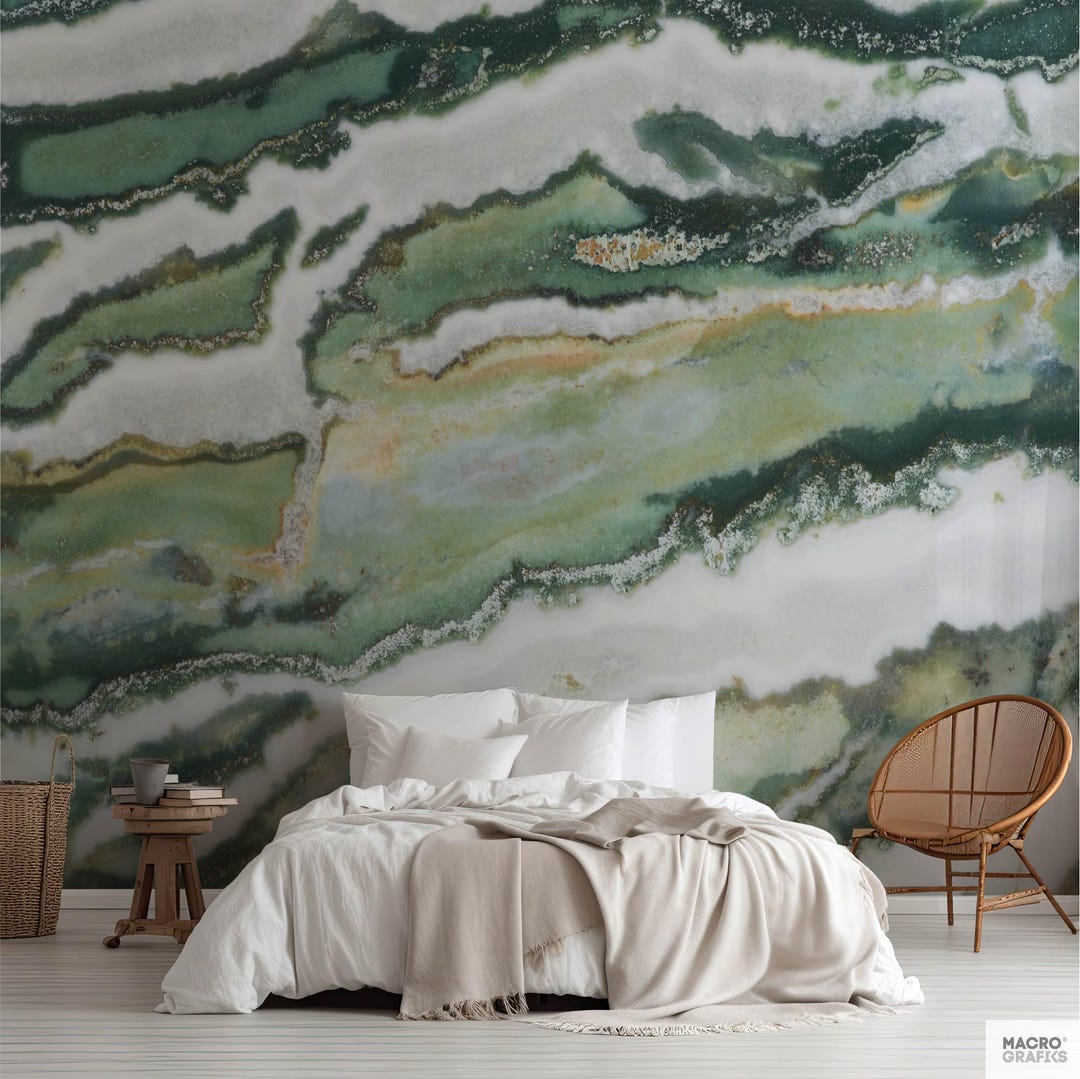 Green Zebra Jasper Wallpaper Mural – Mineral Texture Peel and Stick ...