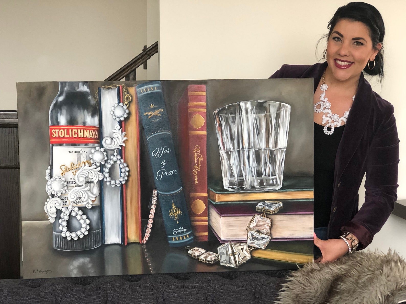 Booze & Books Oil Painting Vodka Bar Book Library Man - Etsy