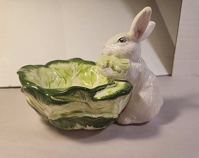 Dept 56 Ceramic Bunny Rabbit Cabbage Lettuce Candy Dish Bowl - Etsy