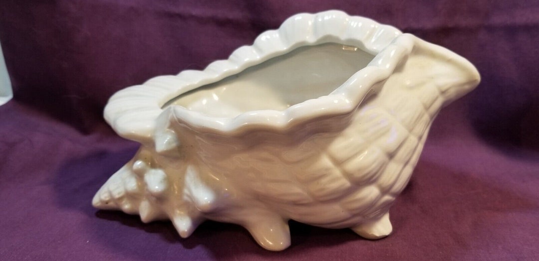 Vintage 8 Inch White Ceramic Conch Shell Planter Beach Shore Decor - Etsy