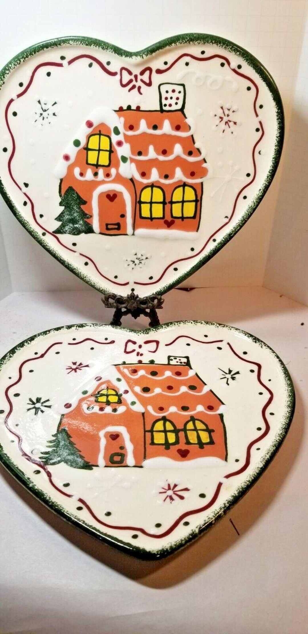 2 Vtg. 1999 frankoma Designs Gingerbread House Christmas Heart Plate ...