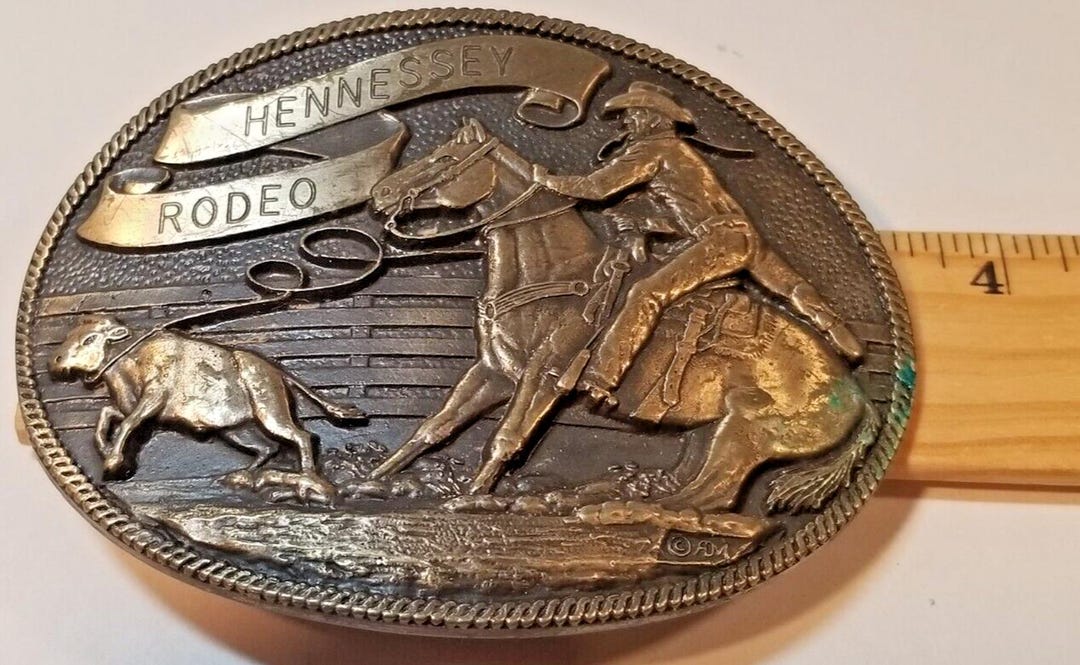 Award Design Medals ADM Hennessey Brass Calf Roping Cowboy Rodeo Belt ...
