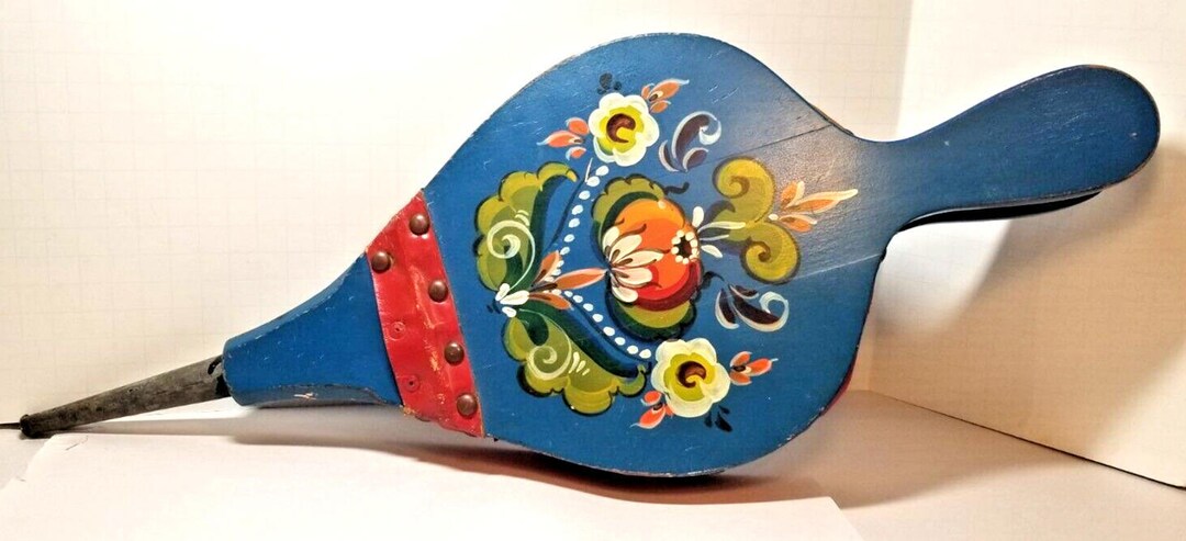 Vintage Fireplace Bellows Hand Painted Wood & Leather Pennsylvania ...