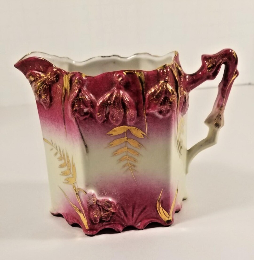 Antique Porcelain Cream Pitcher Gold & Purple Leaf, Cross Mark - Etsy