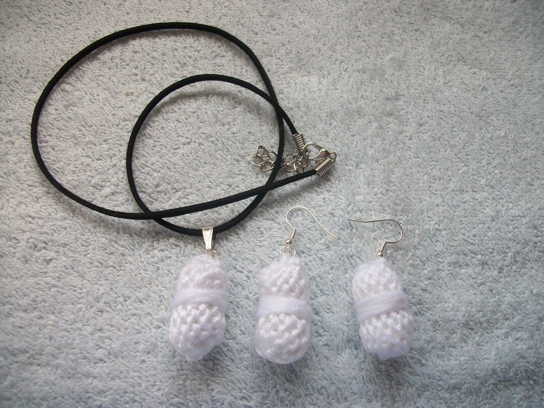 Knitted Balls of Yarn Lace Leather Necklace & Matching Earrings,mothers ...