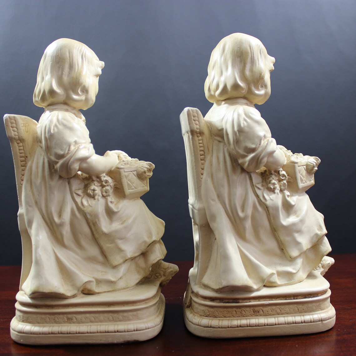 Chalkware Bookends by Alexander Backer Company Victorian Girls Holding ...