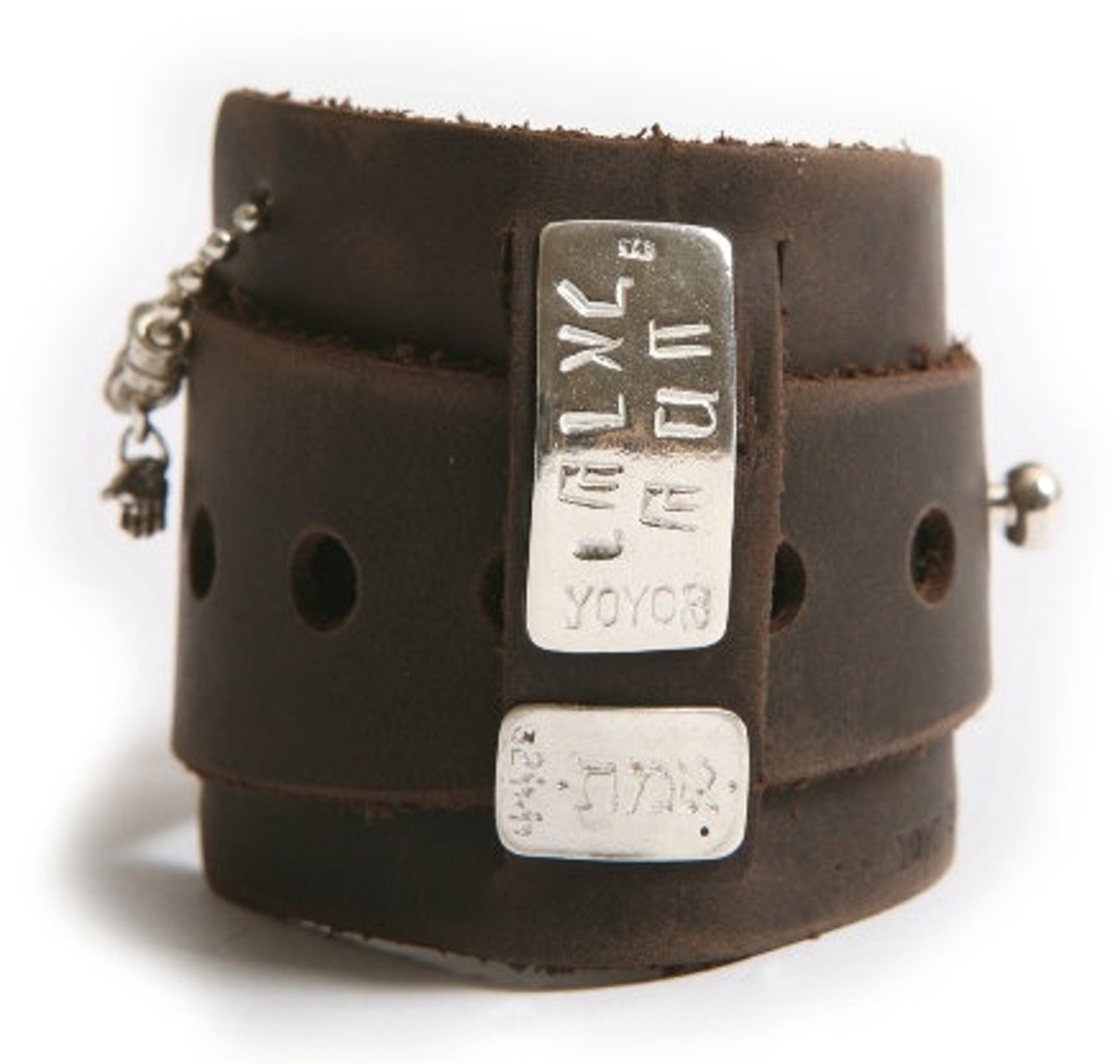 XL Leather Cuff Bracelet With Shema Israel & Truth Engraved on Silver ...