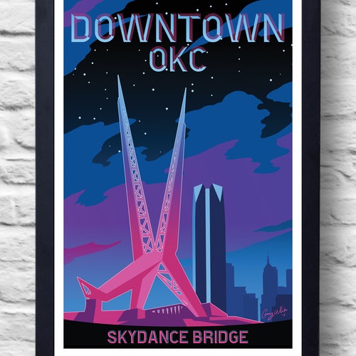 Downtown Oklahoma City Vintage Travel Poster Print Art Retro | Etsy