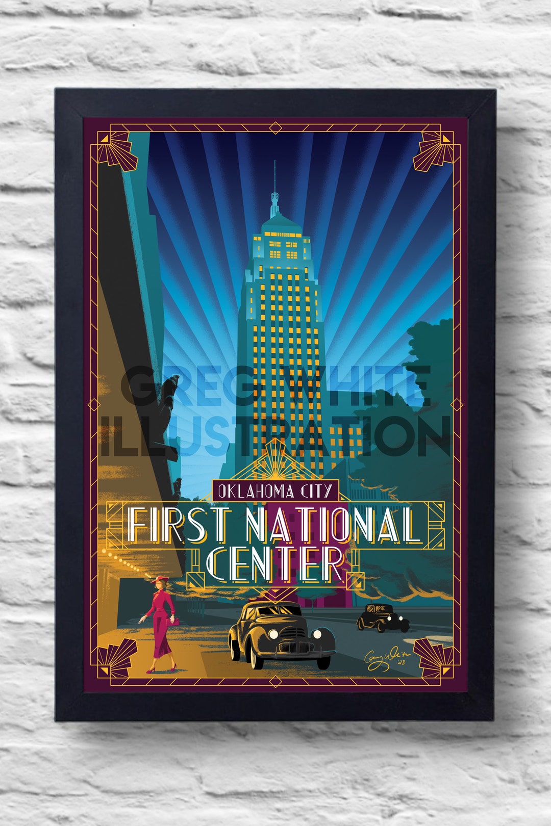 First National Center Oklahoma City Vintage Travel Poster Print, Art ...