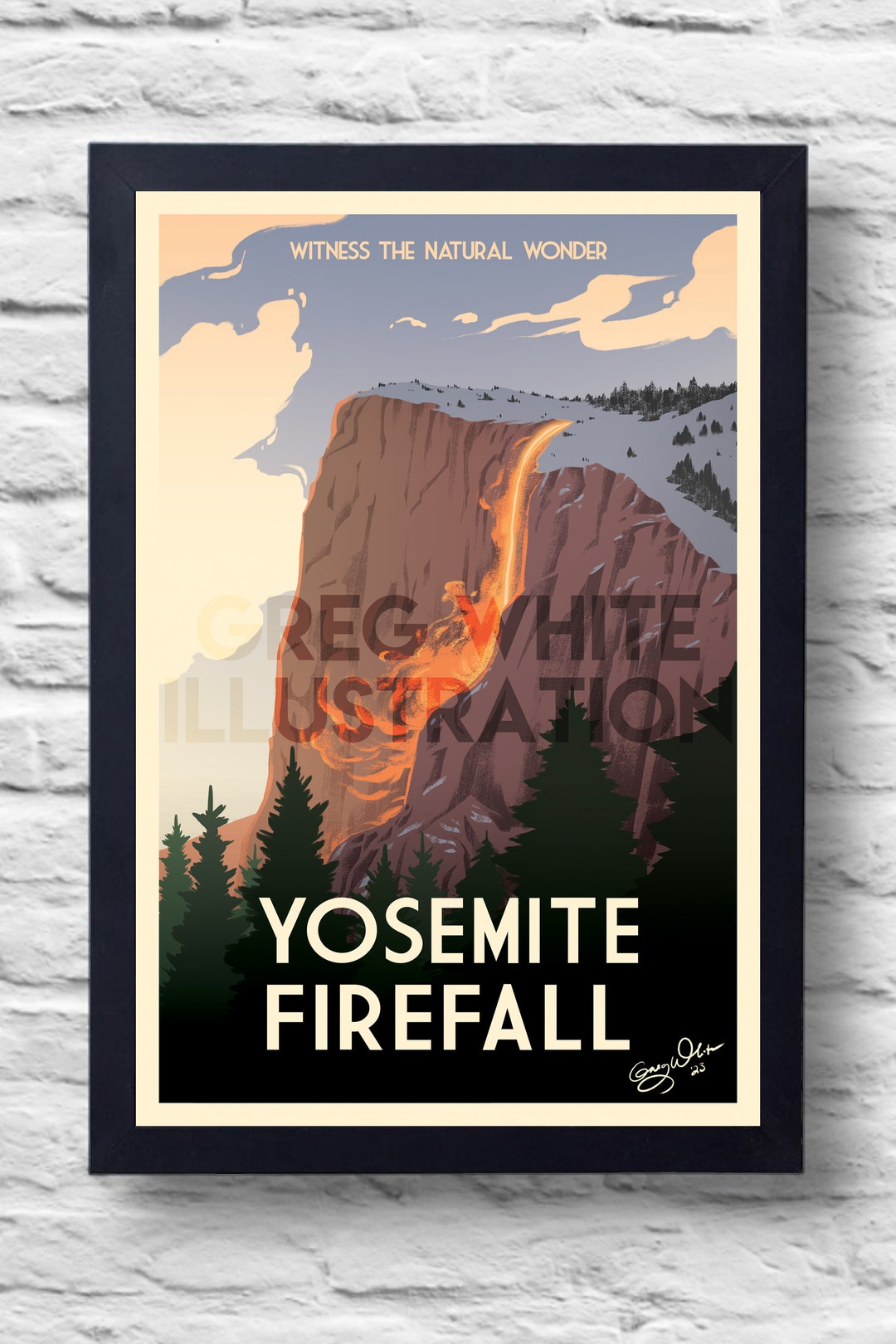 Yosemite Firefall Vintage Travel Poster Print, Art, Retro Painting ...