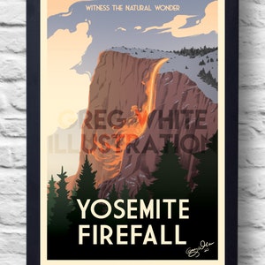 Yosemite Firefall Vintage Travel Poster Print, Art, Retro Painting ...