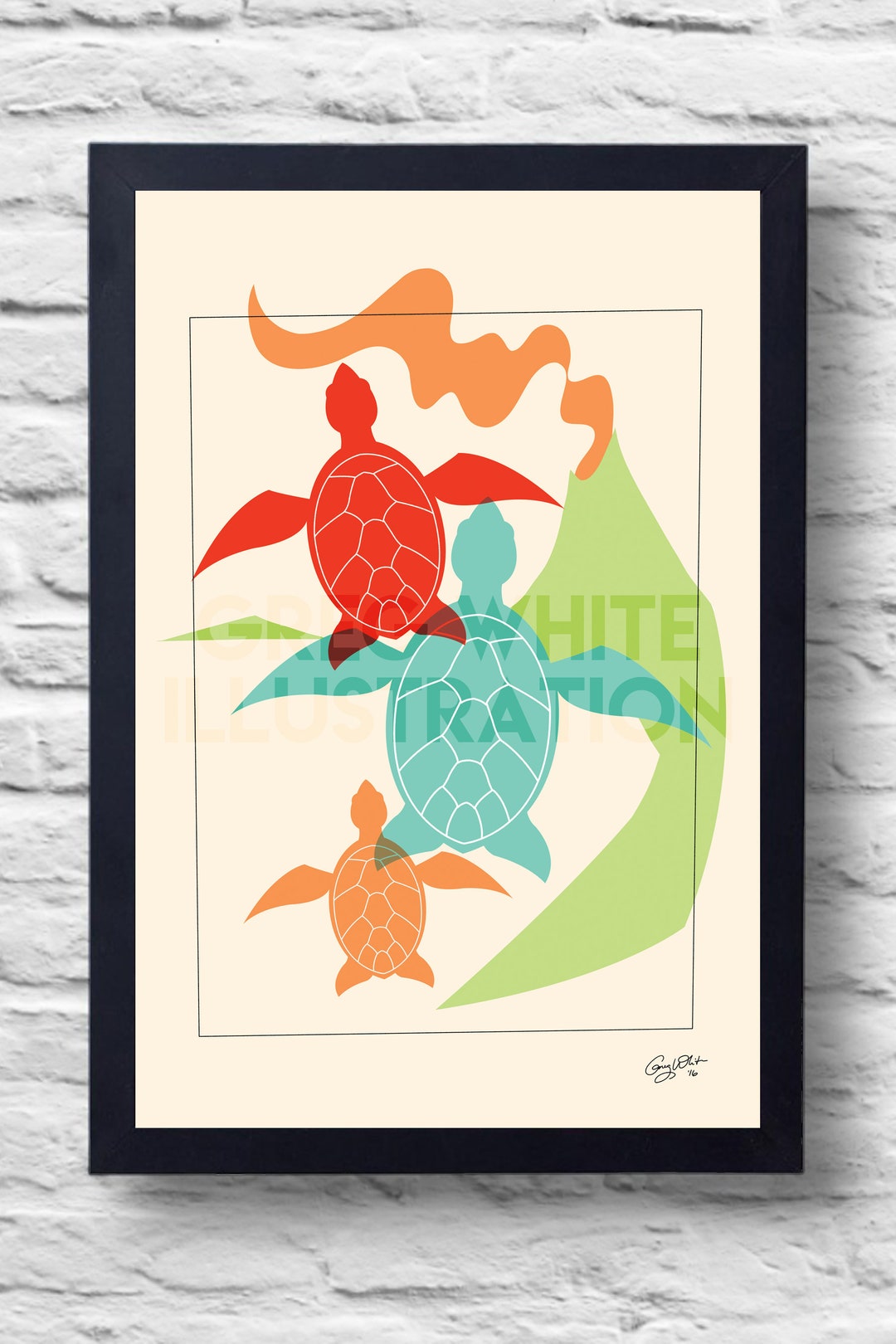 Vintage Style 1960s Sea Turtle Island Travel Poster Print, Art, Retro ...