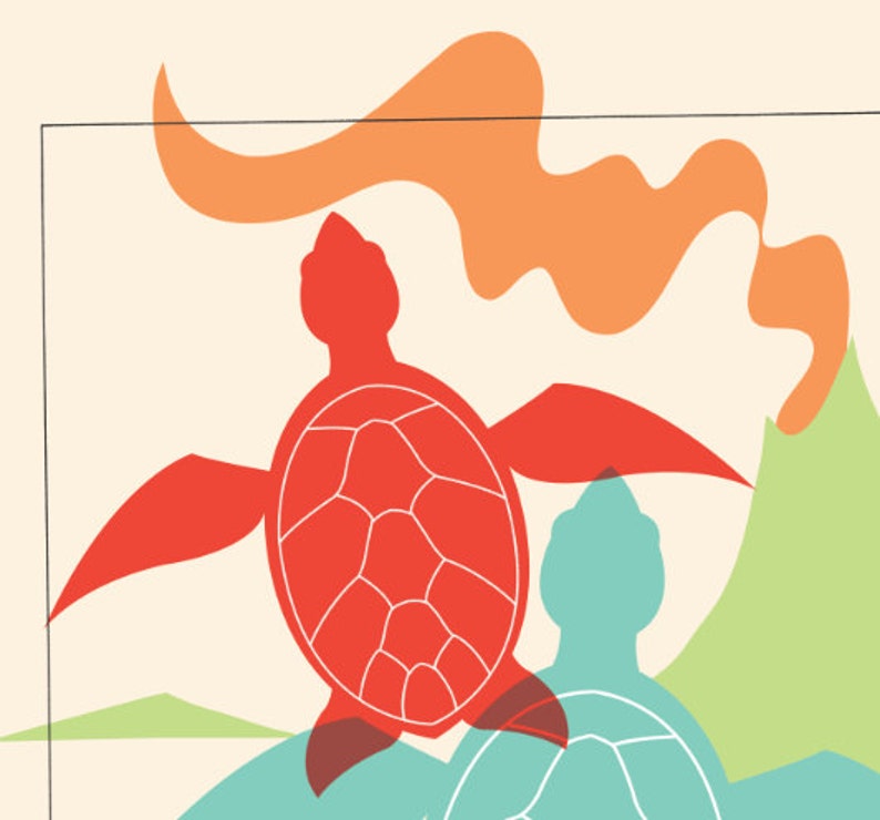 Vintage Style 1960s Sea Turtle Island Travel Poster Print - Etsy