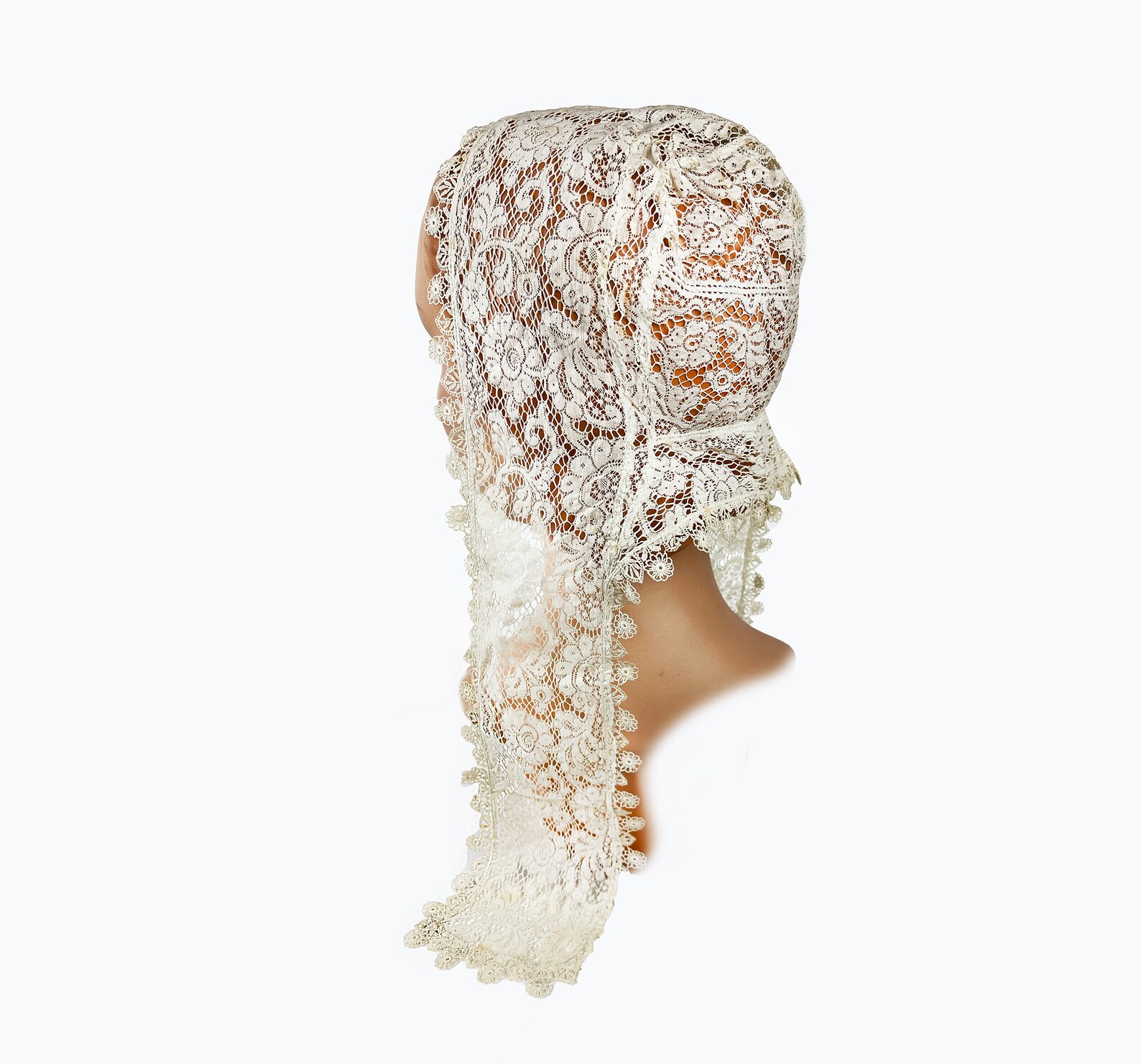 Antique Victorian 1880s Lace Veil Cap With Lappets Linen and - Etsy
