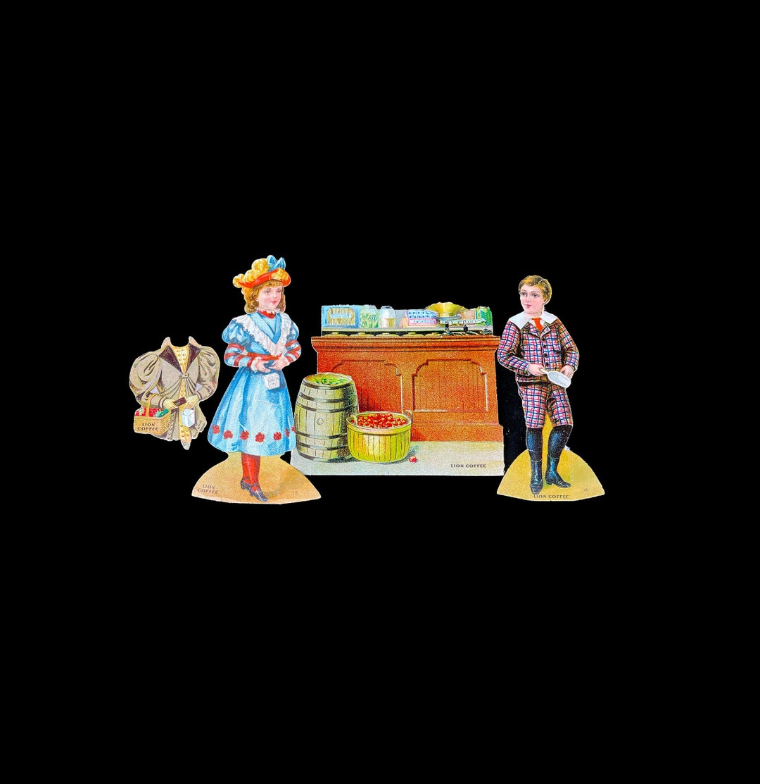 The Grocer, RARE 1890s Advertising Victorian Paper Dolls Ad Children’s ...