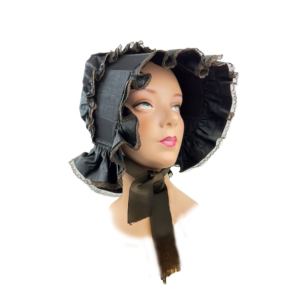 Rare 1860s Slat Poke Bonnet Victorian Mourning Civil … - Gem
