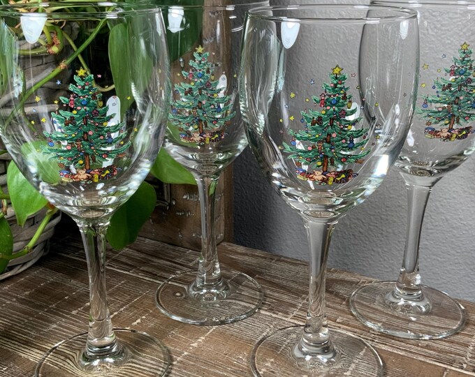 Four (4) Nikko HAPPY HOLIDAYS Christmas Tree Wine Goblets - Vintage ...