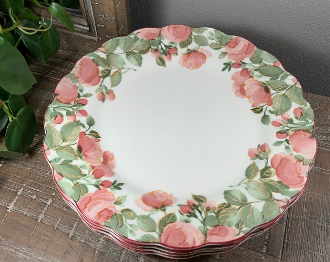 Four (4) Nikko PRECIOUS 10-3/4” Dinner Plates - Pink Rose Garden ...