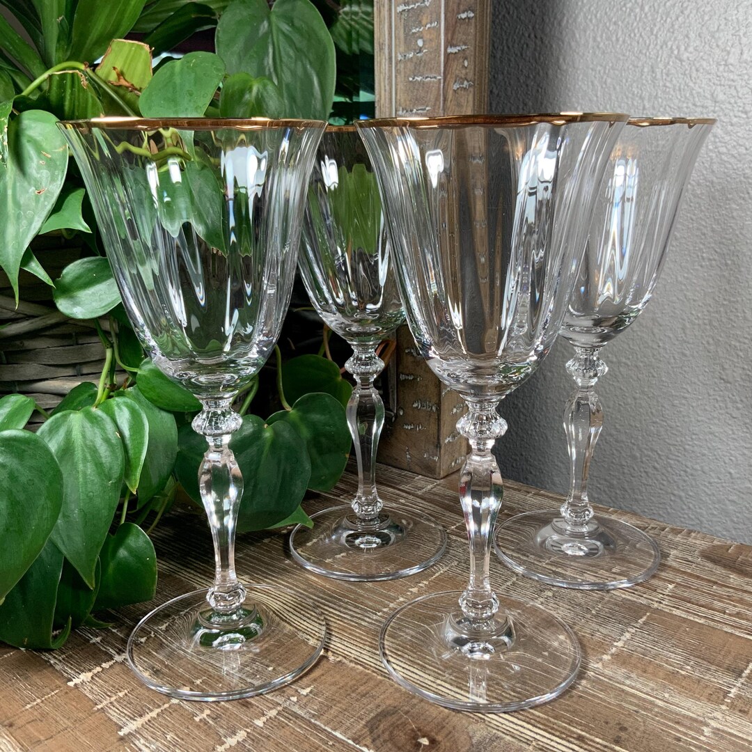 Four (4) Mikasa ALLEGRO GOLD Crystal Wine Goblets - Celebration ...