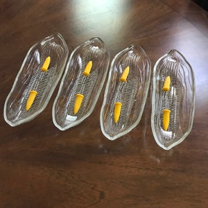 Clear Glass Embossed Sweet Corn Boats With Yellow Plastic Holders (4 ...
