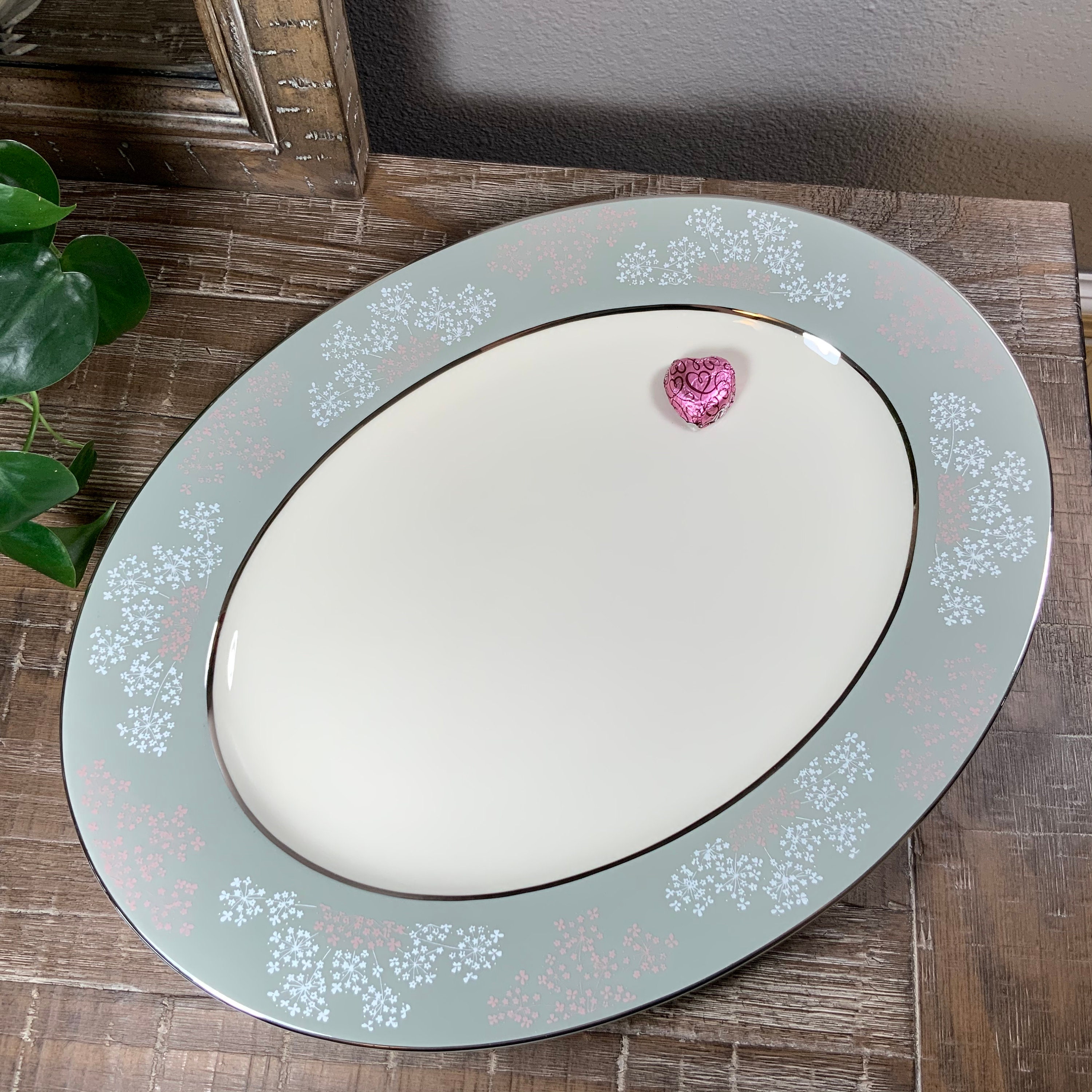 Castleton China LACE 15 Oval Platter Pink and White Floral | Etsy