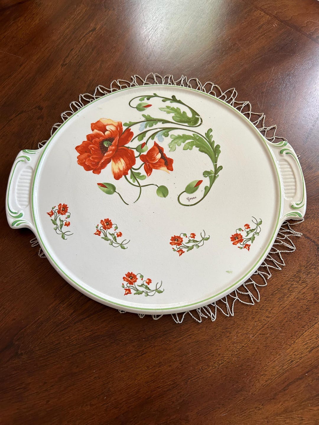 C E Wheelock Pottery Co ANTIQUE 14 Inch Floral Accents SERVING PLATTER ...