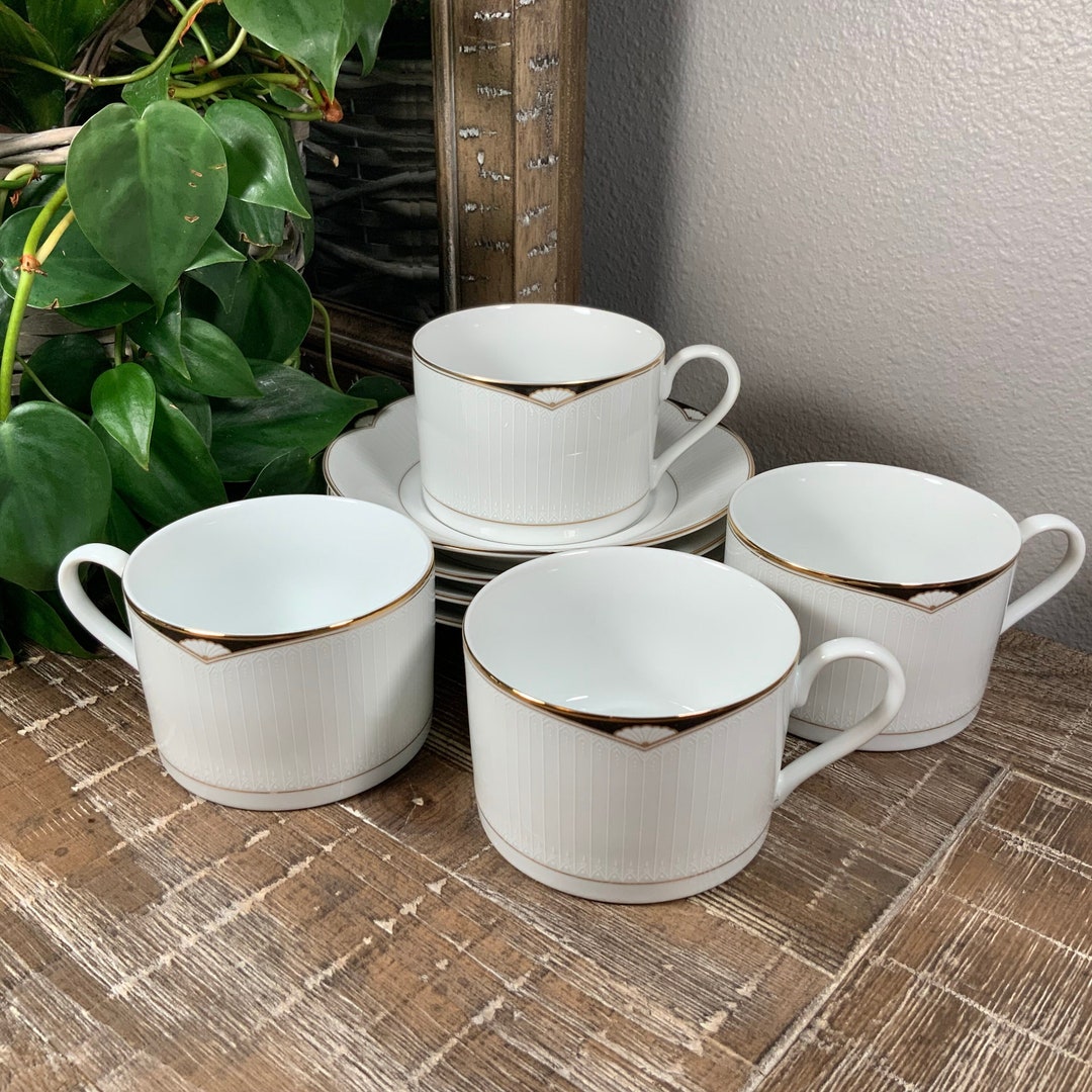 Four (4) Mikasa AEGEAN Cups and Saucers - Fine China With Shells and ...