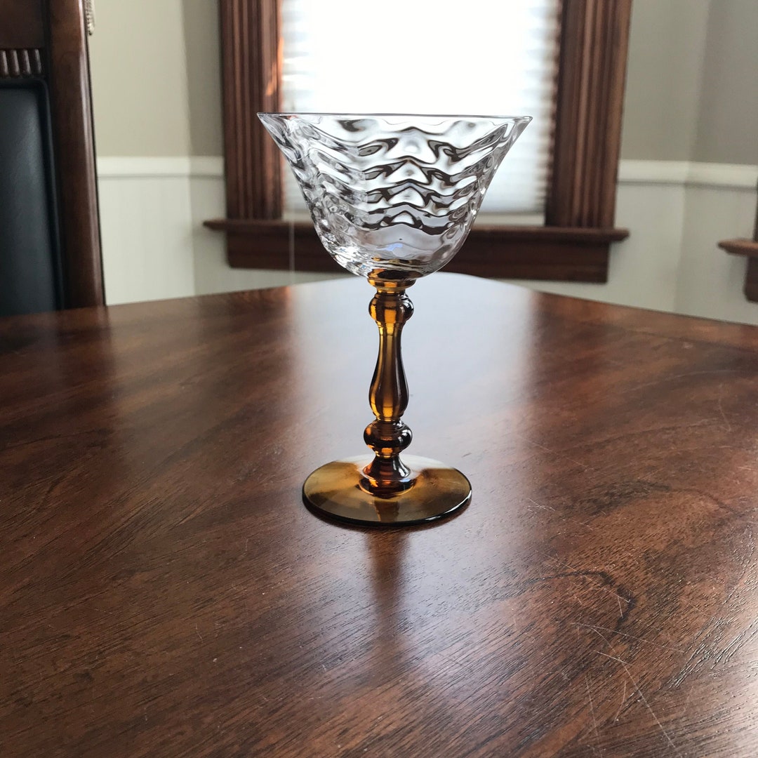 Tiffin Franciscan 15001 Herringbone Optic Amber Stem Champagne Goblet ...