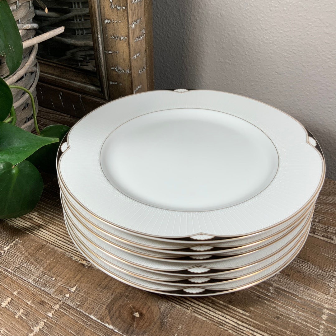 Six (6) Mikasa 7” AEGEAN Salad Plates - Fine China With Shells and Gold ...